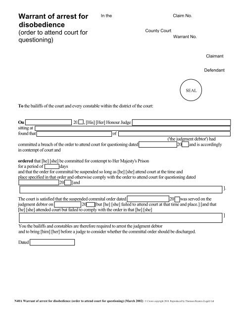 Warrant of arrest for disobedience