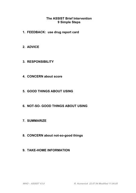 9 STEP Program â€“ the ASSIST Brief Intervention