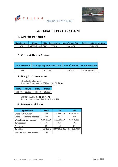 AIRCRAFT DATA SHEET