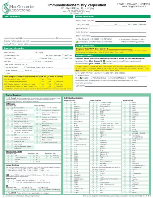 IHC Requisition - NeoGenomics Laboratories