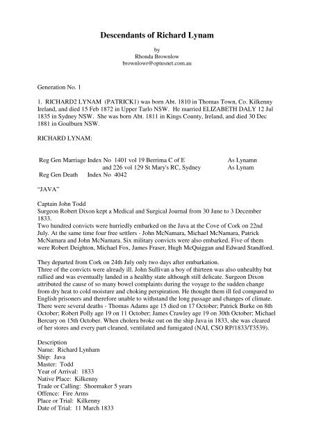 Descendants of Richard Lynam - Gundaroo.info