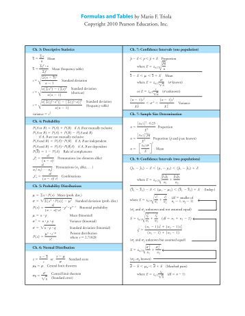TABLES AND FORMULAS FOR MOORE Basic Practice of Statistics