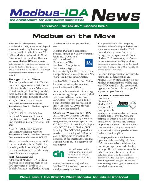 Modbus-IDA - The Modbus Organization