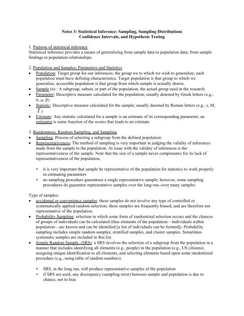 Notes 3 Statistical Inference