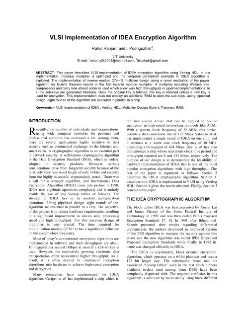 Vlsi Implementation Of Idea Encryption Algorithm Tifac Core In