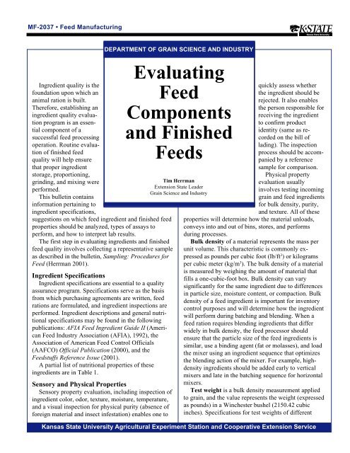 MF2037 Evaluating Feed Components and Finished Feeds - K-State ...