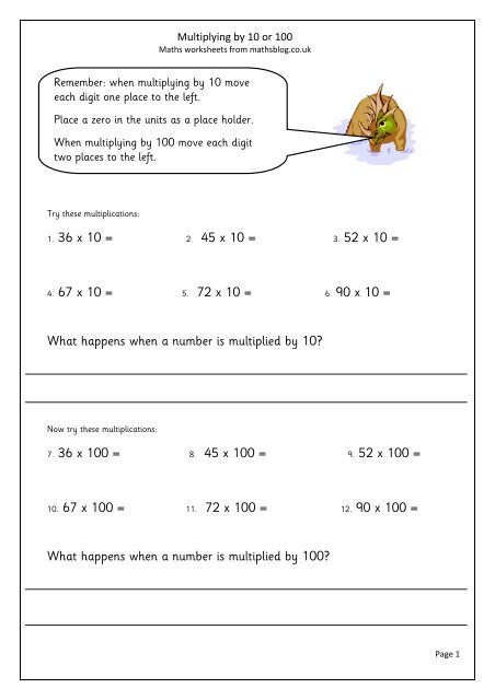 Multiplying by 10 or 100 - Maths Blog