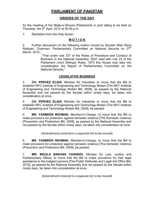 PARLIAMENT OF PAKISTAN - National Assembly of Pakistan