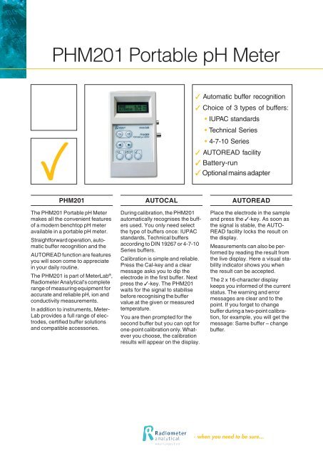 Download "PHM201 Portable pH Meter" - Radiometer Analytical