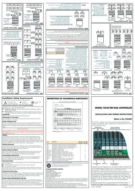 T2550 Installation & Wiring Sheet - Eurotherm Ltda