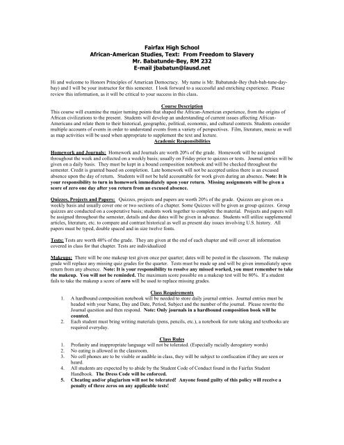 African American Studies Syllabus.pdf - Fairfax Senior High School