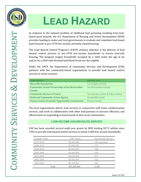 Lead Hazard Control Program Fact Sheet - CSD Lead Hazard Control Program Fact Sheet - CSD