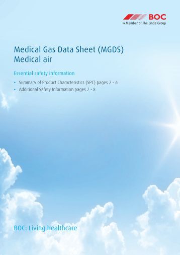 Medical gas cylinder data chart - BOC Healthcare