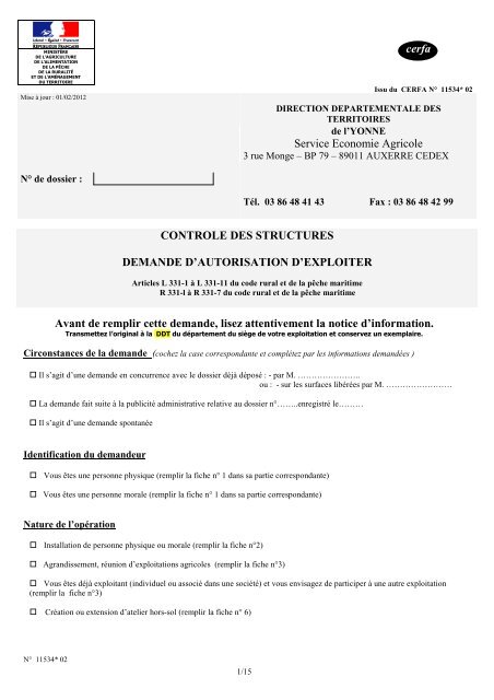 demande d'autorisation d'exploiter - 0,19 Mb - 10/01/2013