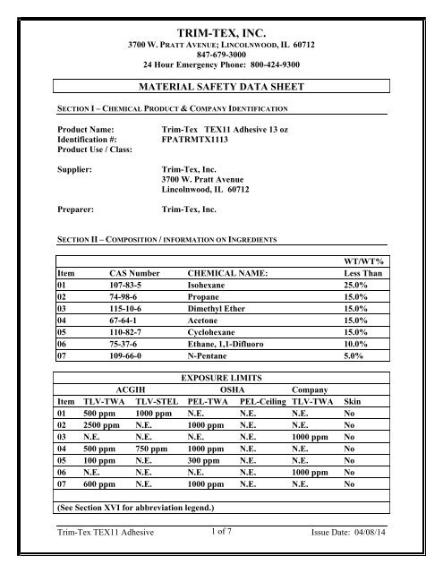 Tex 11 Spray Adhesive - MSDS Sheet.pdf - Trim-Tex