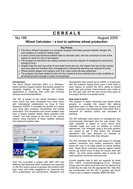 Wheat calculator - a tool to optimise wheat production