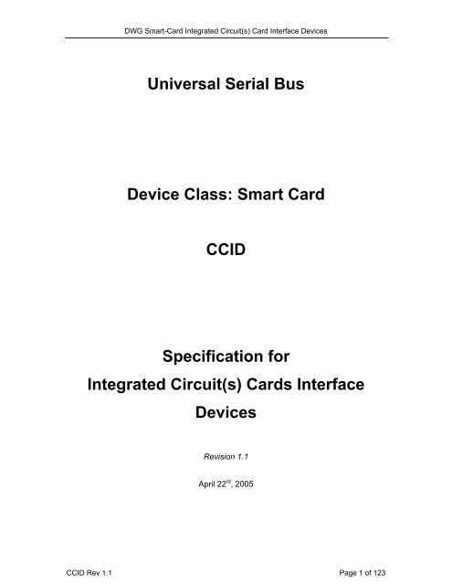 USB Integrated Circuit(s) Cards Interface Devices - USB.org