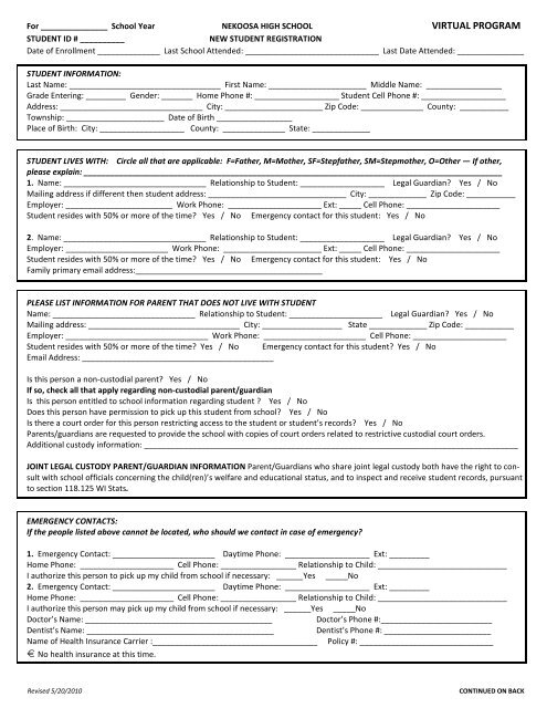 NHS VIRTUAL registration form.pdf - School District of Nekoosa