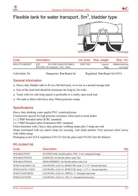 Flexible tank for water transport, 5m , bladder type