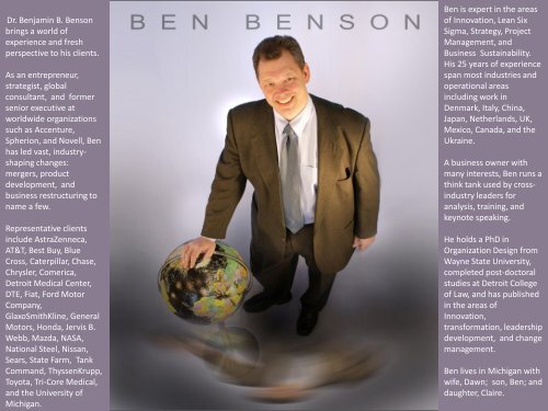 Dr. Benjamin B. Benson brings a world of experience and fresh ...