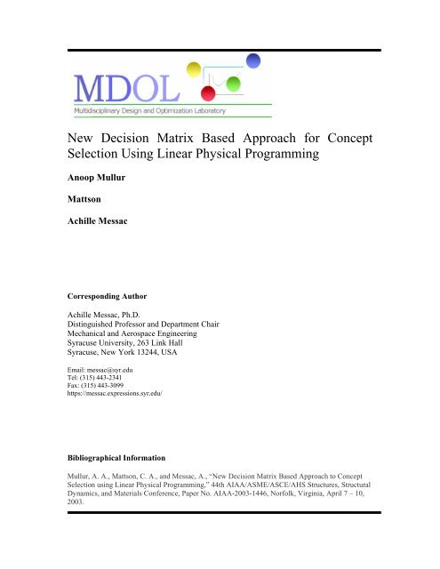 New Decision Matrix Based Approach to Concept Selection using ...