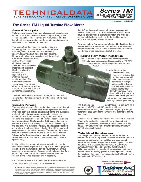 The Series TM Liquid Turbine Flow Meter