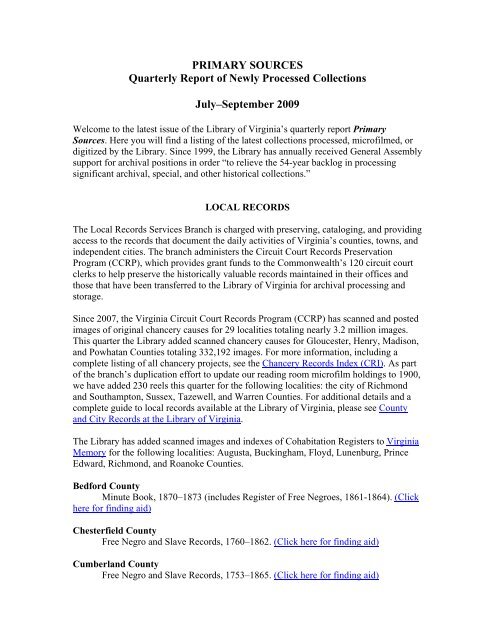 PRIMARY SOURCES - Library of Virginia