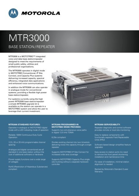 MTR3000 Base Station/Repeater Specifications - Radiotelefony ...