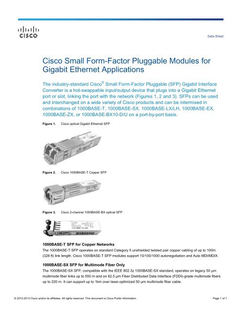 Cisco Small Form-Factor Pluggable Modules for Gigabit Ethernet ...