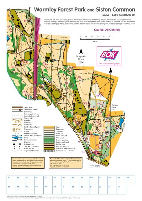 Warmley Forest Park and Siston Common orienteering trail map