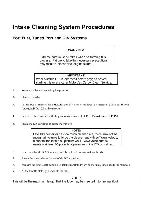 Intake Cleaning System Procedures - MotorVac