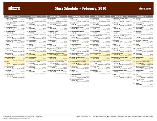 Starz Schedule - February, 2010