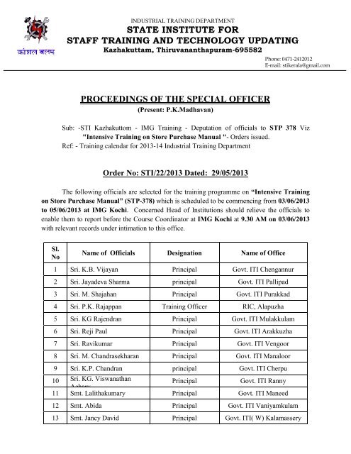 List of officials for training on Store purchase manual at ... - DET Kerala