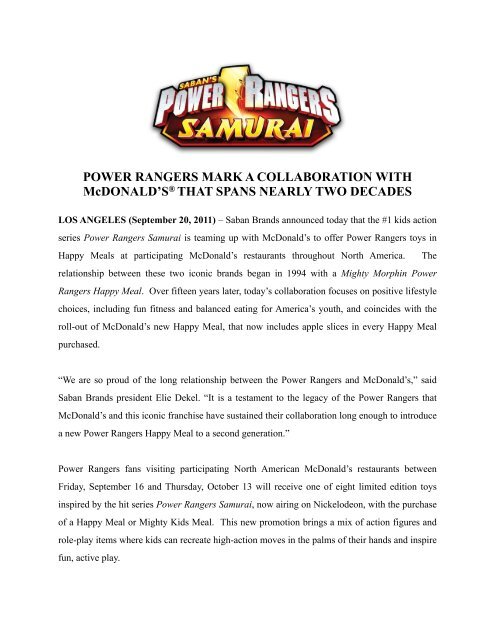POWER RANGERS MARK A COLLABORATION ... - Saban Brands