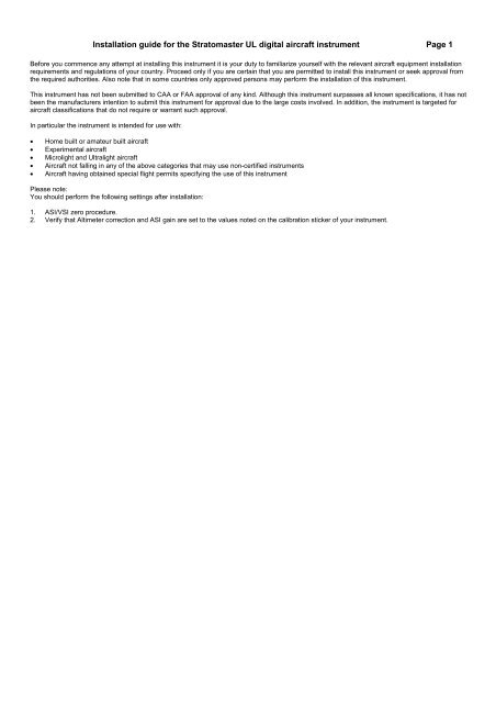 Installation guide for the Stratomaster UL digital ... - MGL Avionics