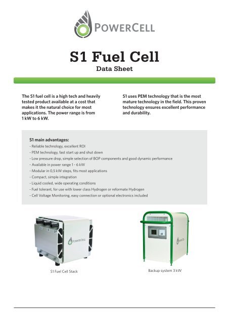 Data sheet – FuelCell S1 - PowerCell Sweden AB