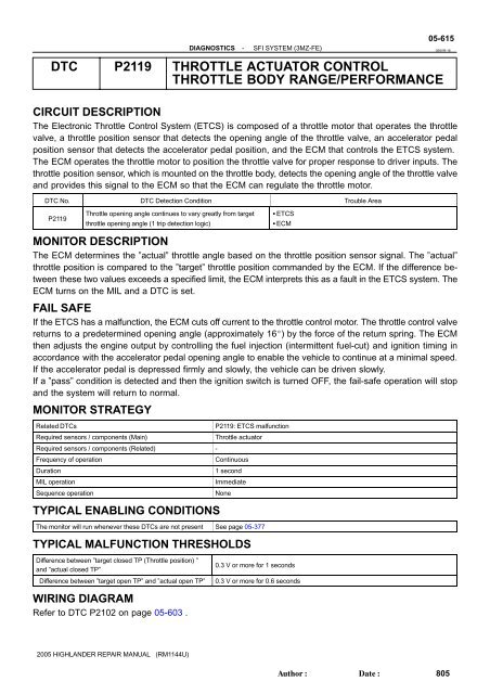 DTC P2119 THROTTLE ACTUATOR CONTROL ... - Highlander Club