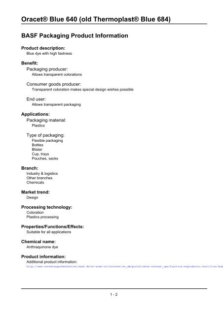 Oracet® Blue 640 (old Thermoplast® Blue 684) - BASF Packaging ...