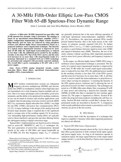 A 30-MHz Fifth-Order Elliptic Low-Pass CMOS Filter ... - ResearchGate