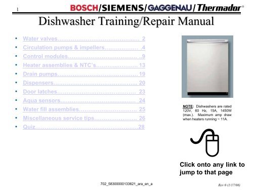 Dishwasher Training/Repair Manual