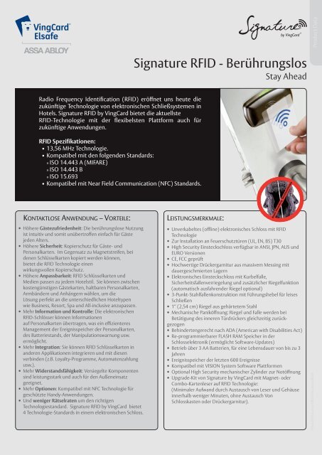 Signature RFID - Berührungslos - VingCard Elsafe