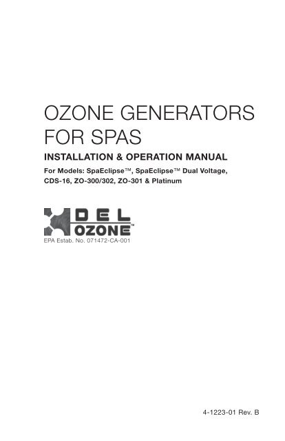 Del-Ozone SpaEclipse : installation and operation manual