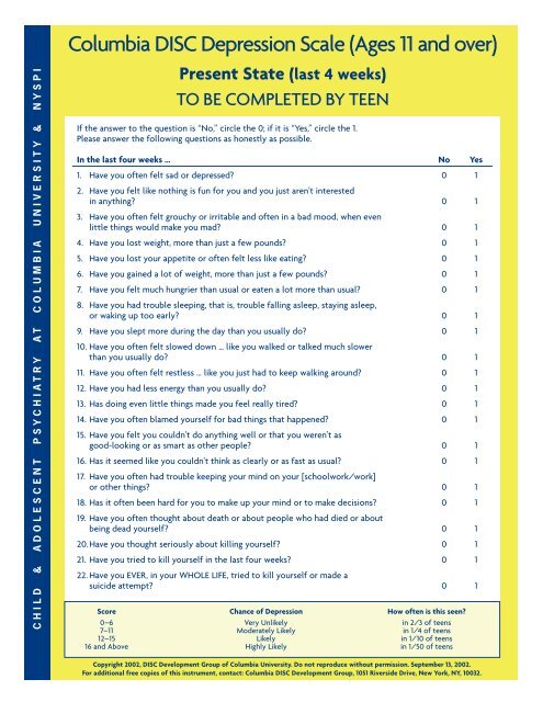 Columbia DISC Depression Scale - ConnectiCare