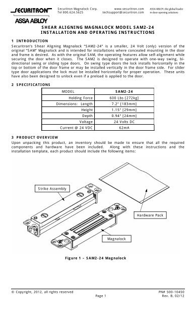 SAM2-24 Installation Instructions - Securitron Magnalock Corporation