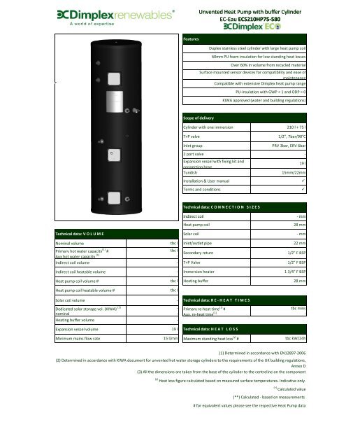 Unvented Heat Pump with buffer Cylinder EC-Eau ... - Dimplex