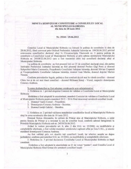 minuta sedinta din 28.06.2012.pdf - PrimÄ ria Municipiului Slobozia