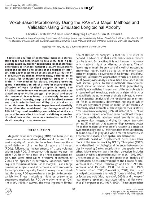 Voxel-Based Morphometry Using the RAVENS Maps - ResearchGate