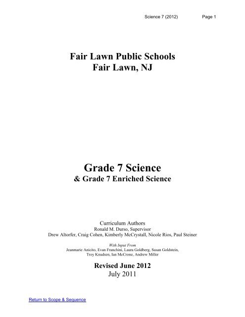 Grade 7 Science - Fair Lawn Public Schools