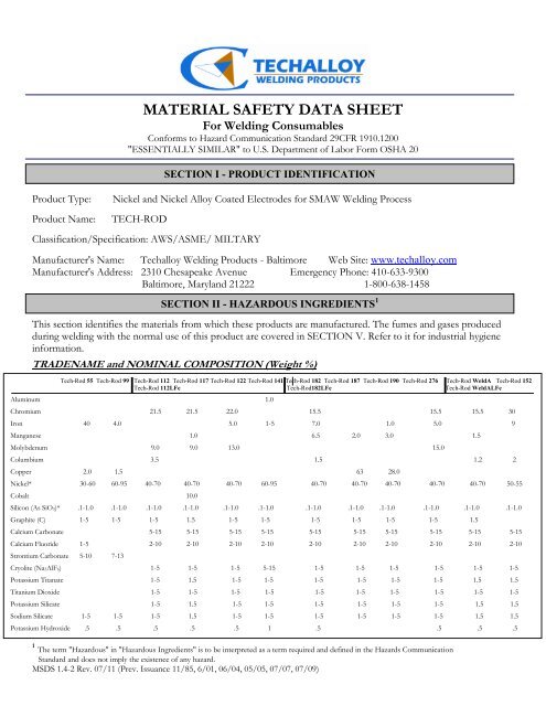 MATERIAL SAFETY DATA SHEET - Exocor