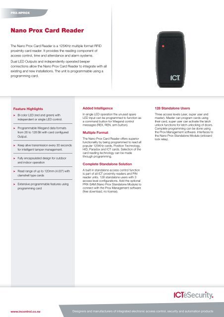 Nano Prox Card Reader Brochure (93.2 Kb) - ICT